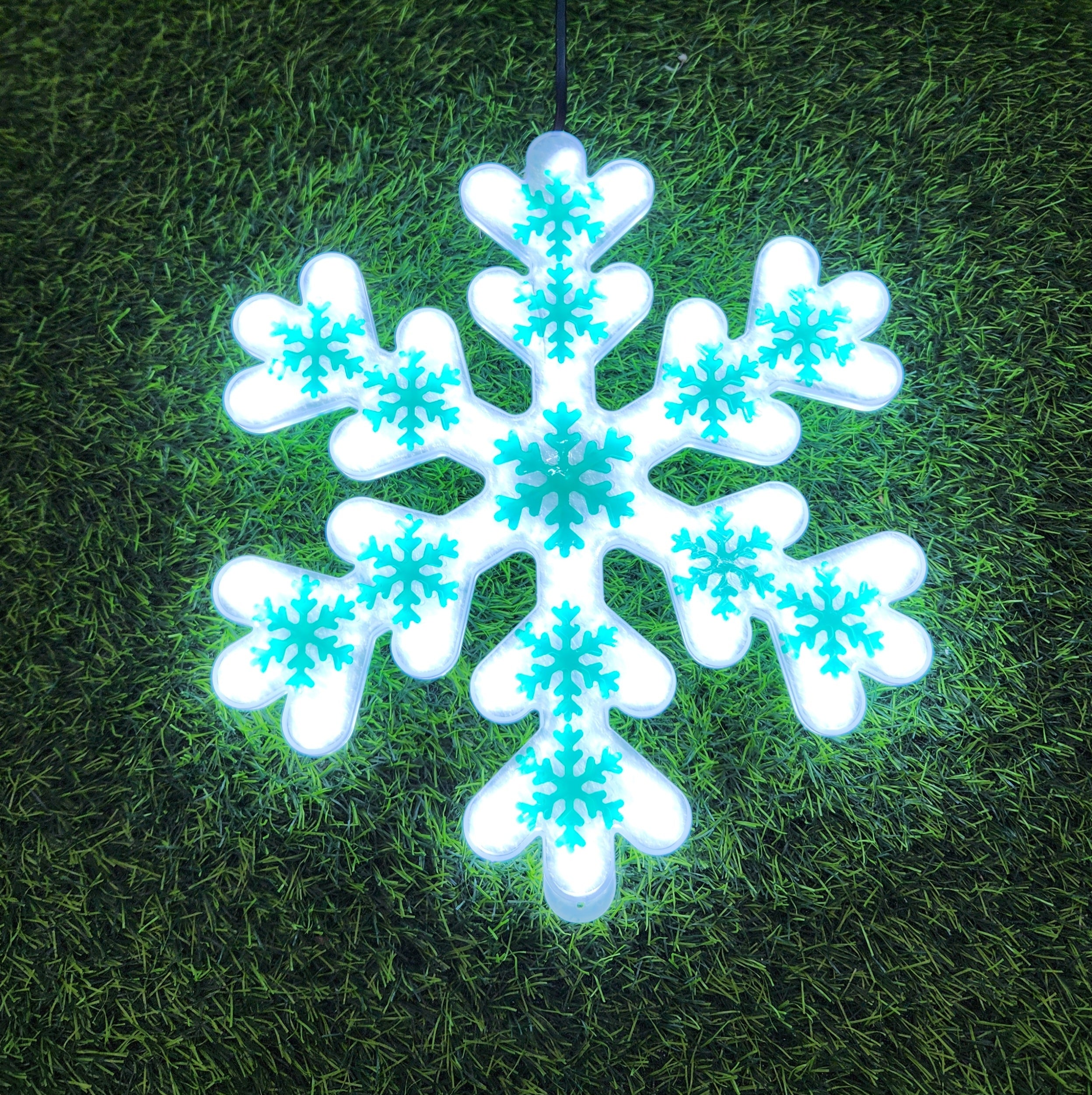 ЛЕД Светеща [ Снежинка Зелена ] Студено Бяла 45/45см | за Украса и ...